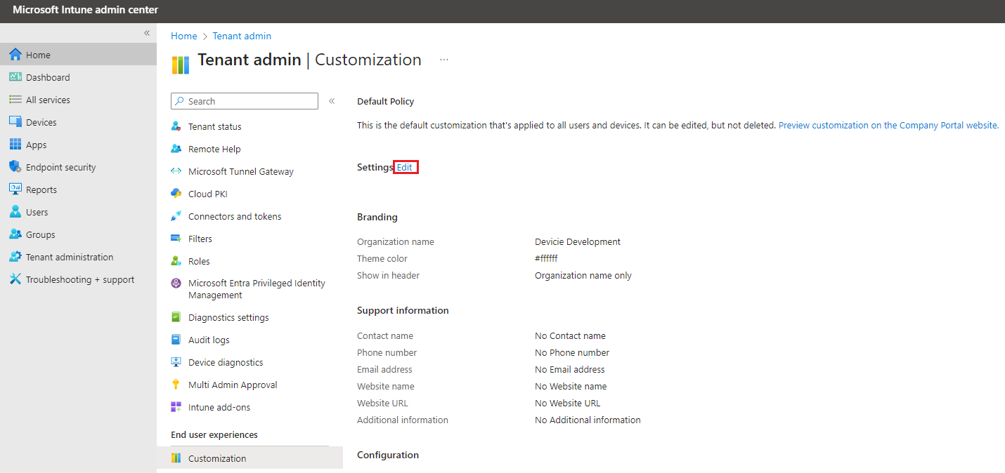 How to customise remove and reset device actions in Company Portal